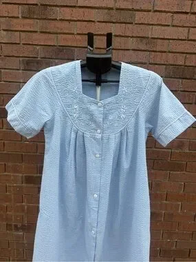 Miss Elaine | Intimates & Sleepwear | Miss Elaine Light Blue Seersucker ...